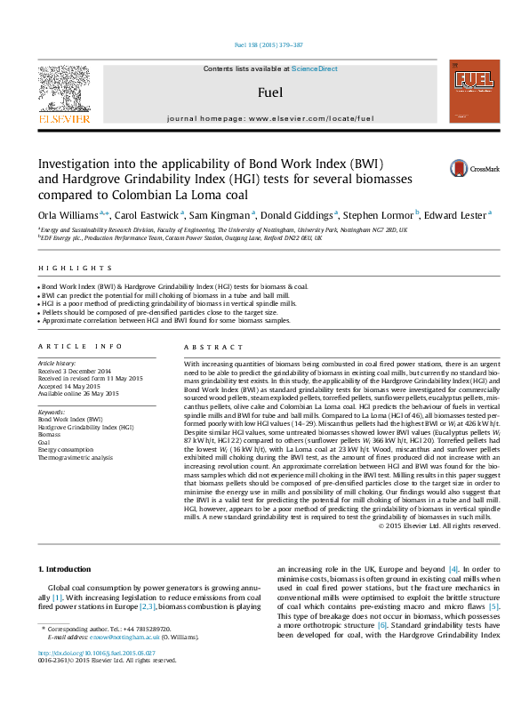 (PDF) Investigation into the applicability of Bond Work Index (BWI) and ...