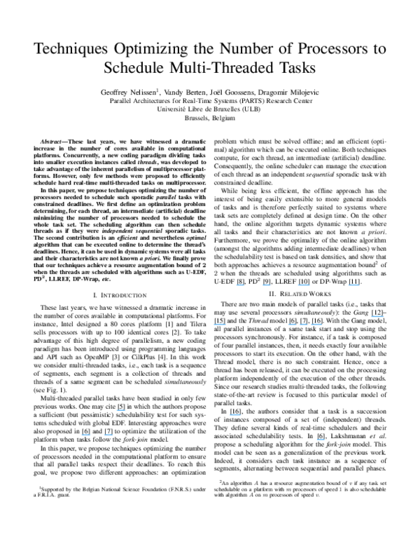 (PDF) Techniques Optimizing the Number of Processors to Schedule Multi-threaded Tasks