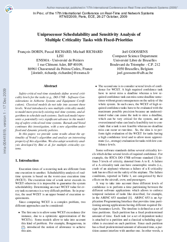 (PDF) Schedulability and sensitivity analysis of multiple criticality tasks with fixed-priorities