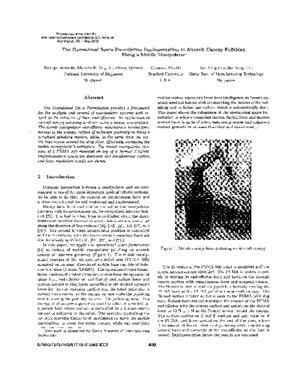 Pdf The Operational Space Formulation Implementation To Aircraft Canopy Polishing Using A