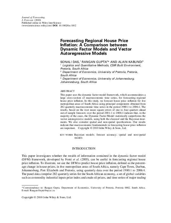 Pdf Forecasting Regional House Price Inflation A Comparison Between Dynamic Factor Models And