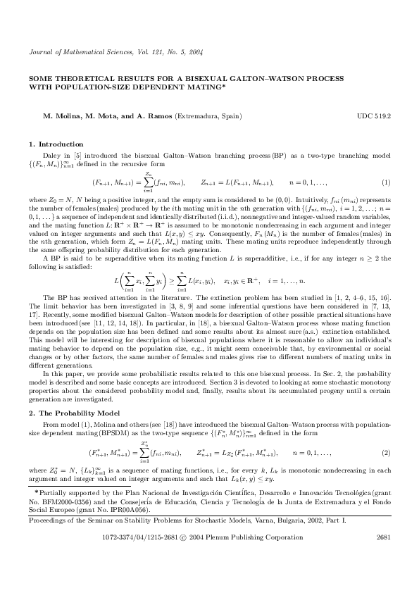 (PDF) Some Theoretical Results for a Bisexual Galton-Watson Process with Population-Size ...