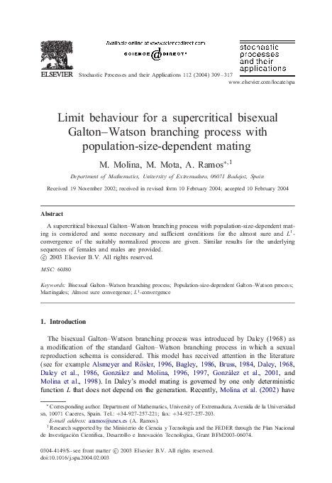 (PDF) Limit behaviour for a supercritical bisexual Galton–Watson ...