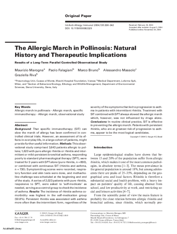 The Allergic March in Pollinosis: Natural History and Therapeutic ...