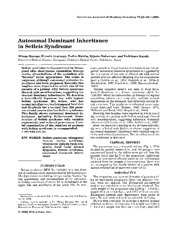 (PDF) Autosomal dominant inheritance in setleis syndrome