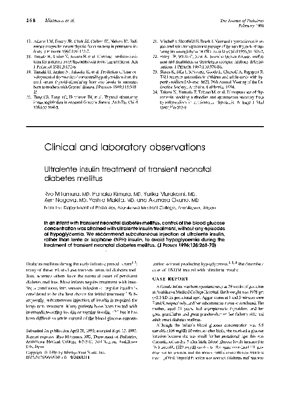 (PDF) Ultralente insulin treatment of transient neonatal diabetes mellitus