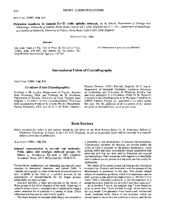 (PDF) Induced representation in crystals and molecules. Point, space ...