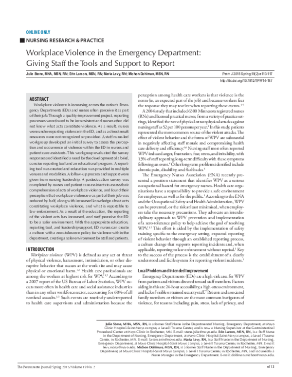 (PDF) Workplace Violence in the Emergency Department: Giving Staff the ...