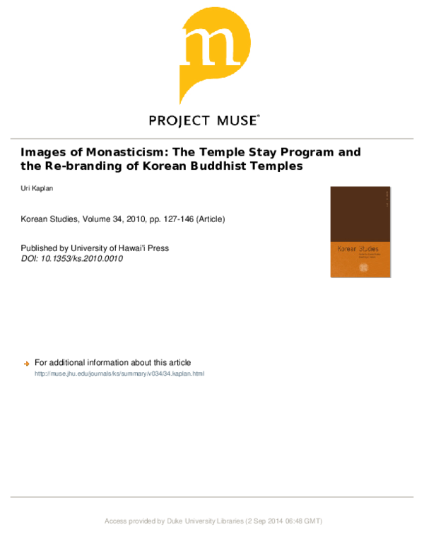 (PDF) The Temple Stay Program and the Re-branding of Korean Buddhist ...