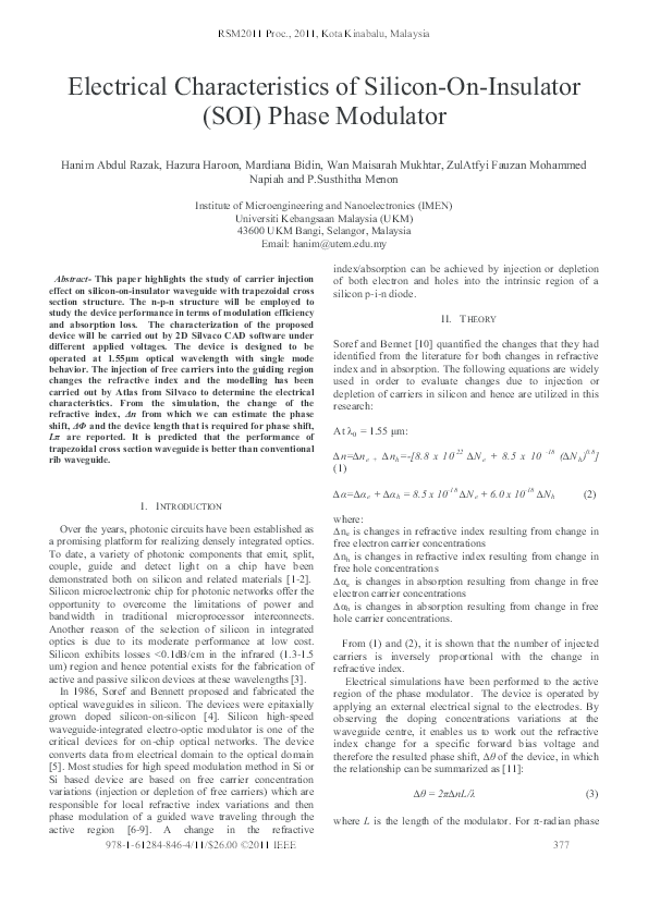 (PDF) Electrical characteristics of silicon-on-insulator (SOI) phase ...
