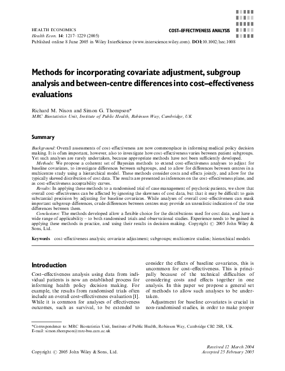 Pdf Methods For Incorporating Covariate Adjustment Subgroup Analysis