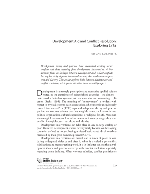 (PDF) Development aid and conflict resolution: Exploring links