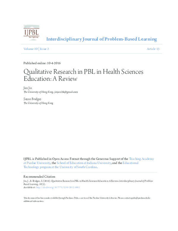 (PDF) Qualitative Research in PBL in Health Sciences Education: A ...