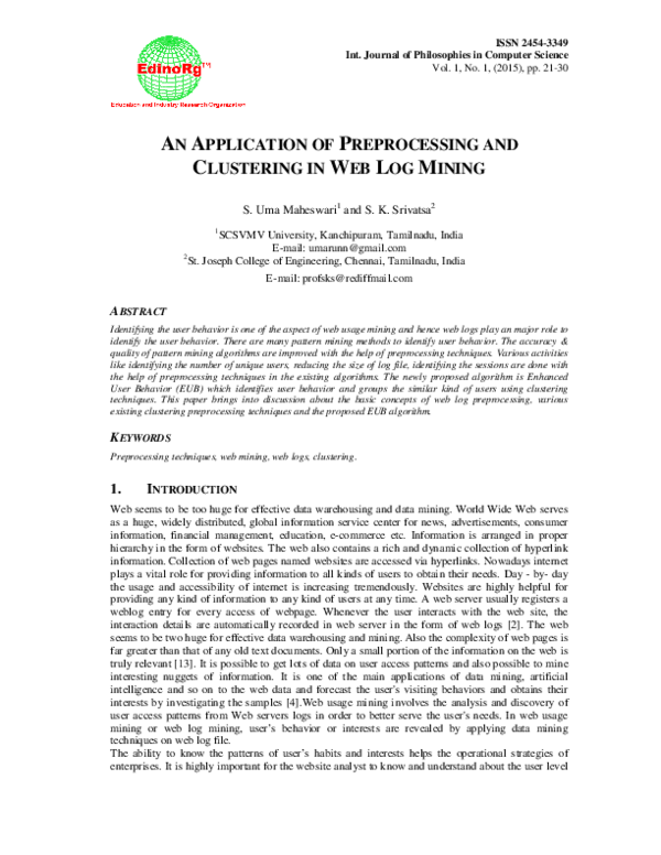 Pdf An Application Of Preprocessing And Clustering In Web Log Mining
