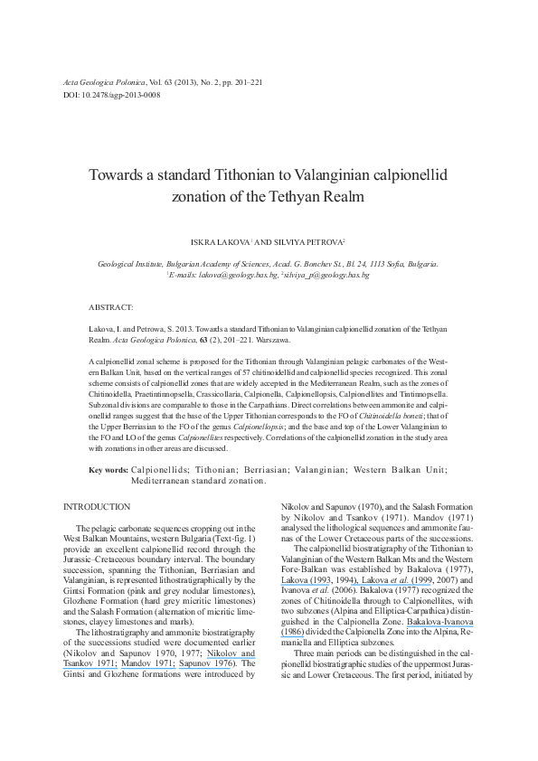 (PDF) Towards a standard Tithonian to Valanginian calpionellid zonation ...