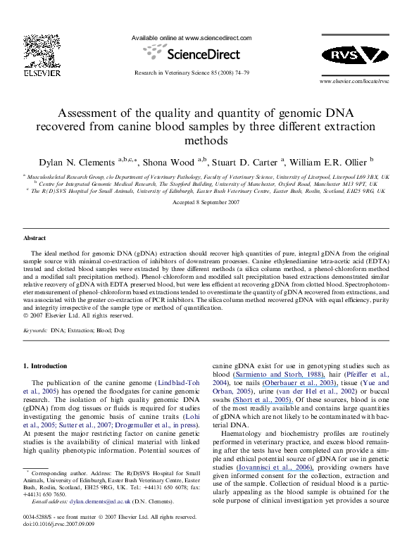 (PDF) Assessment of the quality and quantity of genomic DNA recovered ...