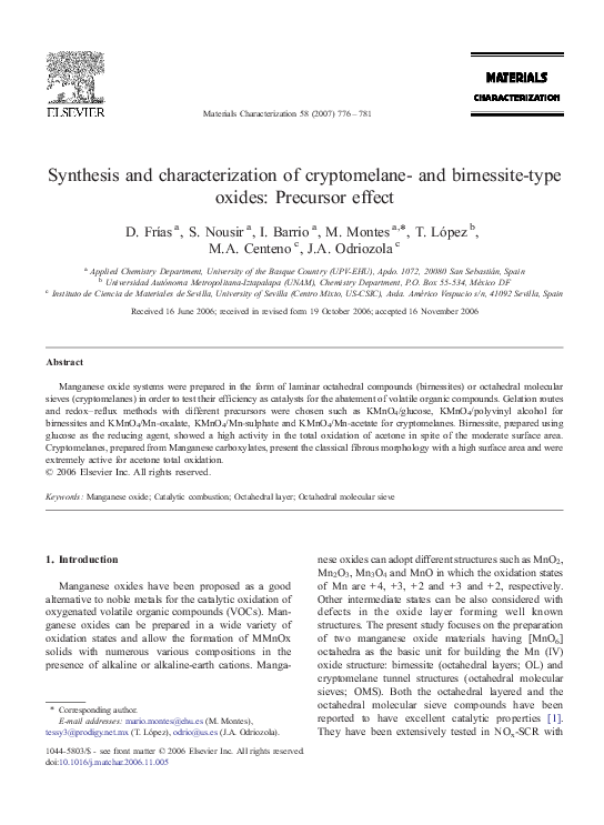 (PDF) Synthesis and characterization of cryptomelane- and birnessite ...