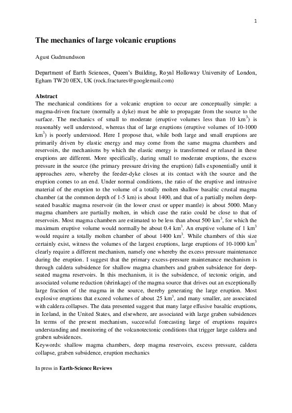 (PDF) The mechanics of large volcanic eruptions