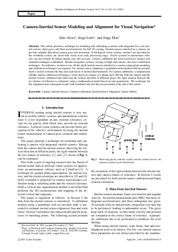 (PDF) Camera-Inertial Sensor Modeling and Alignment for Visual Navigation