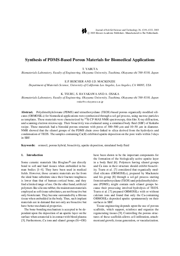 (PDF) Synthesis of PDMS-Based Porous Materials for Biomedical Applications