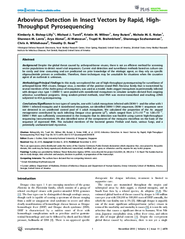 (PDF) Arbovirus Detection in Insect Vectors by Rapid, High-Throughput ...