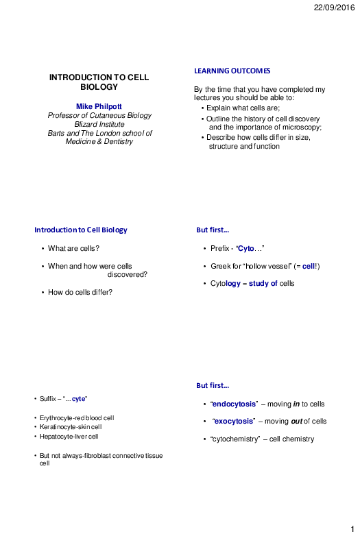 (PDF) INTRODUCTION TO CELL BIOLOGY