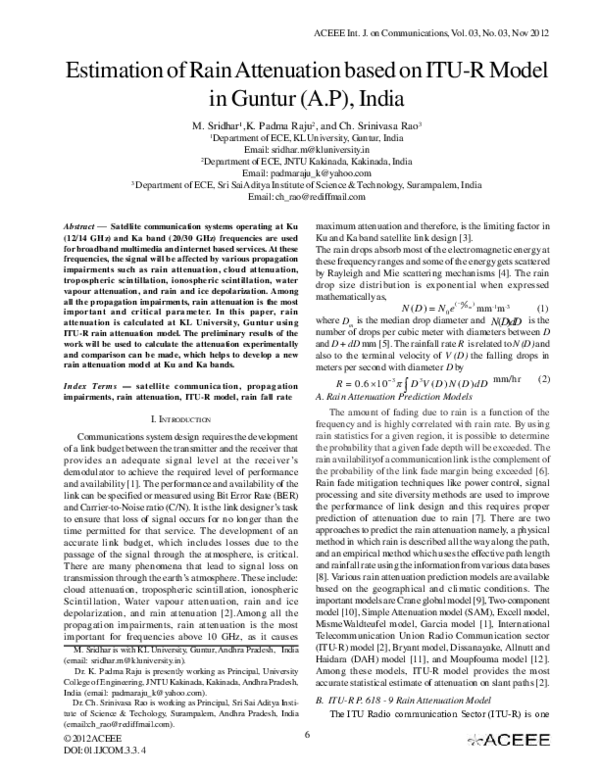 (PDF) Estimation of Rain Attenuation based on ITU-R Model in Guntur (A ...