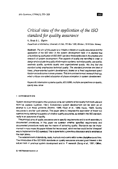 (PDF) Critical view of the application of the ISO standard for quality ...