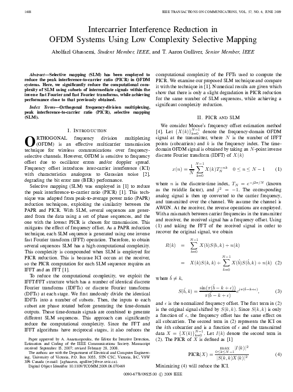 (PDF) Intercarrier interference reduction in OFDM systems using low complexity selective mapping