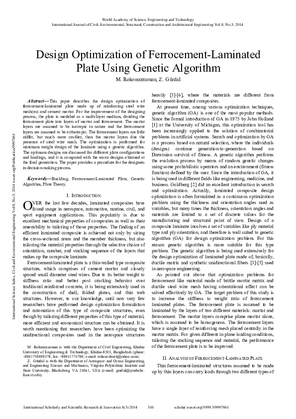 (PDF) Design Optimization of Ferrocement Laminated Plate Using Genetic Algorithm