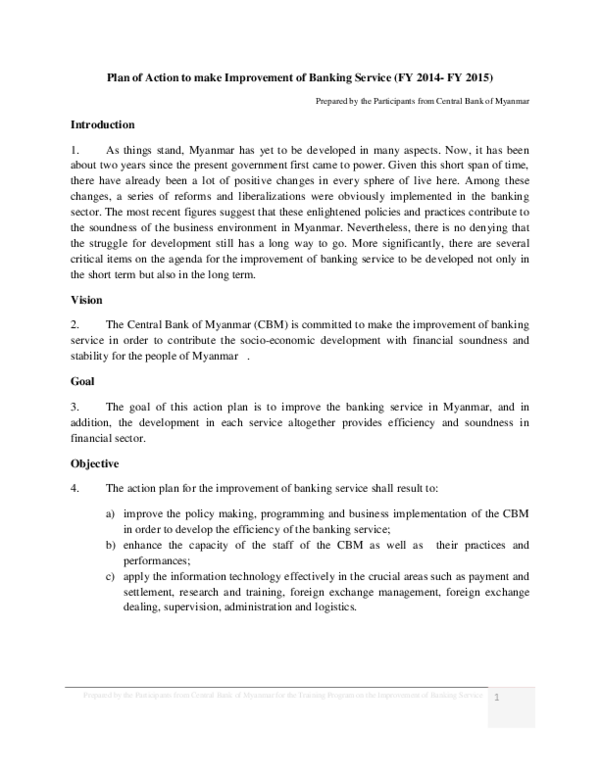 (PDF) Plan of Action to make Improvement of Banking Service (FY 2014-FY ...