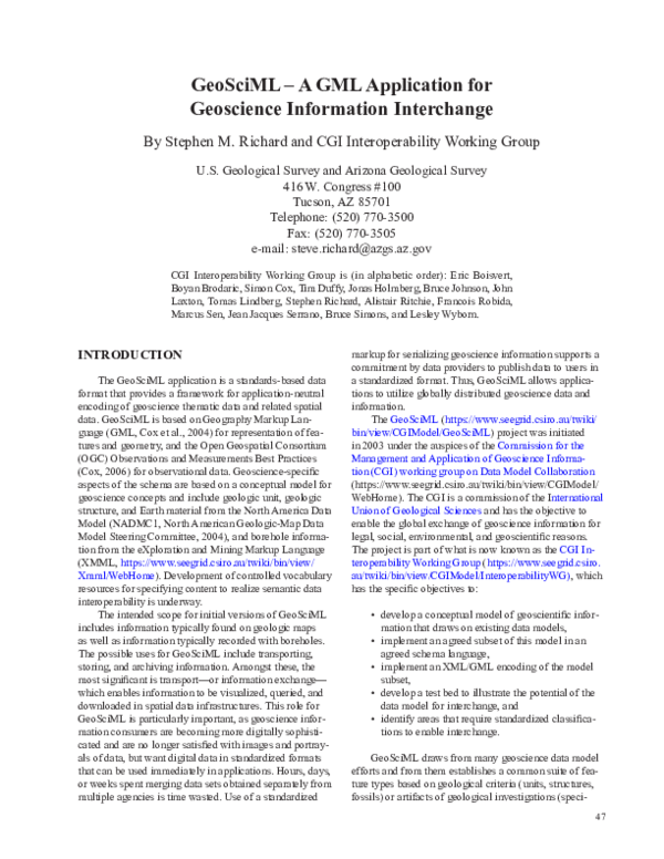(PDF) GeoSciML – A GML Application for Geoscience Information Interchange
