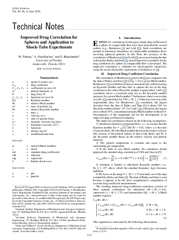 (PDF) Improved Drag Correlation for Spheres and Application to ...