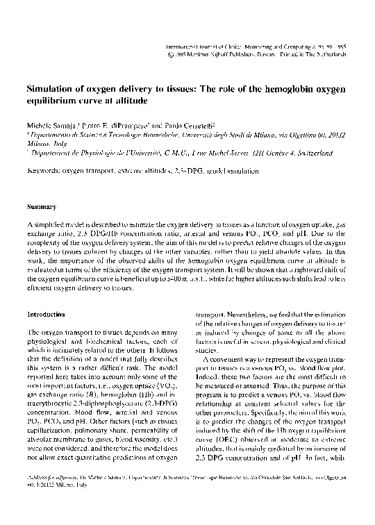 (PDF) Simulation of oxygen delivery to tissues: The role of the ...