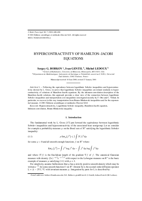 Pdf Hamilton Jacobi Equations And Hypercontractivity