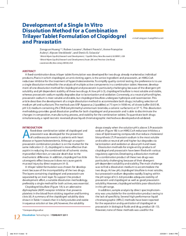 Pdf Development Of A Single In Vitro Dissolution Method For A Combination Trilayer Tablet