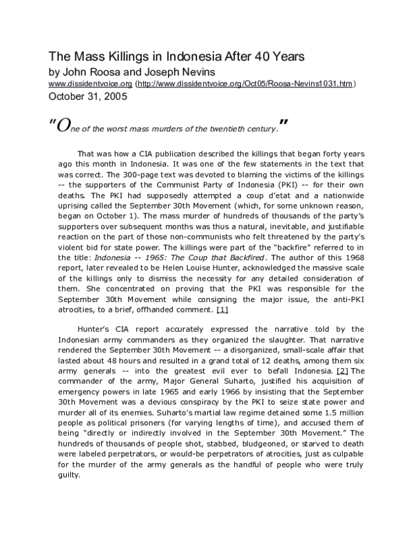 (DOC) John Roosa dan Joseph Nevins - The Mass Killings in Indonesia After 40 Years