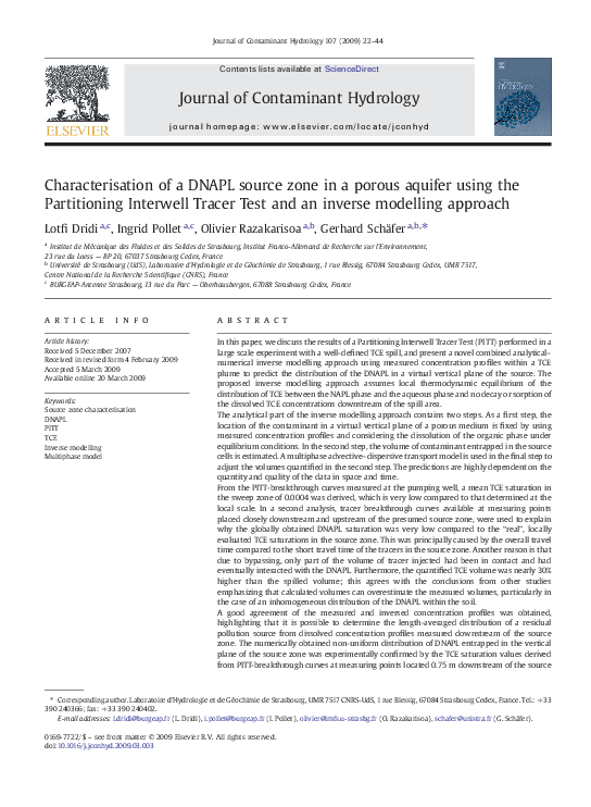 (PDF) Characterisation of a DNAPL source zone in a porous aquifer using ...