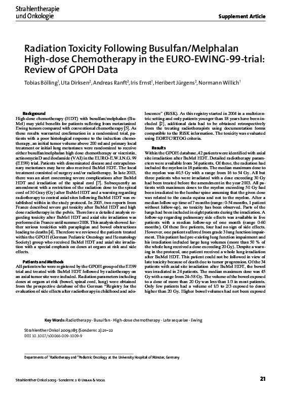 (PDF) Radiation Toxicity Following Busulfan/Melphalan High-dose ...