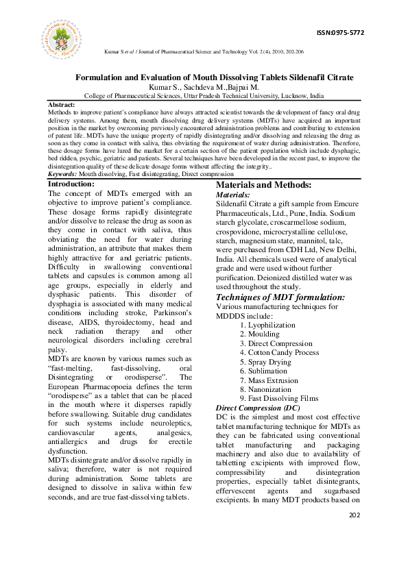 Pdf Formulation And Evaluation Of Mouth Dissolving Famotidine Tablet