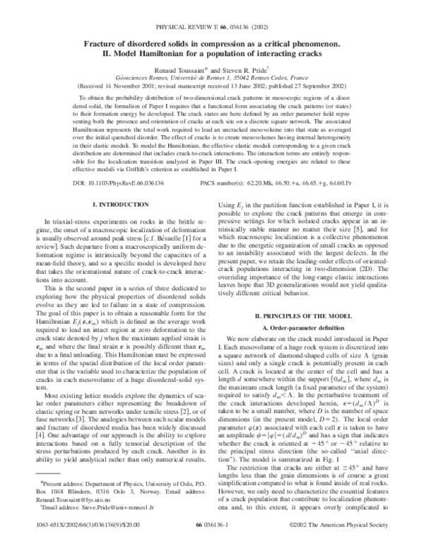 (PDF) Fracture of disordered solids in compression as a critical phenomenon. II. Model ...