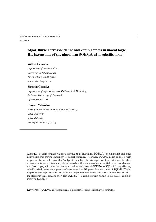 (PDF) Algorithmic correspondence and completeness in modal logic. I ...