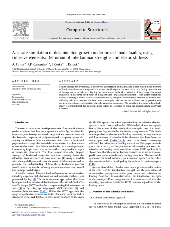 Pdf Accurate Simulation Of Delamination Growth Under Mixed Mode Loading Using Cohesive