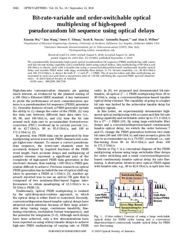 (PDF) Bit-rate-variable and order-switchable optical multiplexing of high-speed pseudorandom bit ...