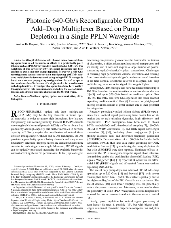 (PDF) Photonic 640-Gb/s Reconfigurable OTDM Add–Drop Multiplexer Based on Pump Depletion in a ...