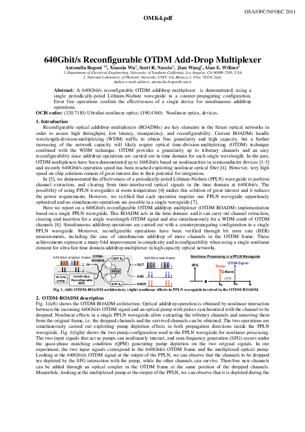 (PDF) 640Gbit/s Reconfigurable OTDM Add-Drop Multiplexer | Scott Nuccio - Academia.edu