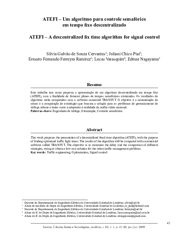 Pdf Atefi Um Algoritmo Para Controle Semafórico Em Tempo Fixo Descentralizado Ernesto