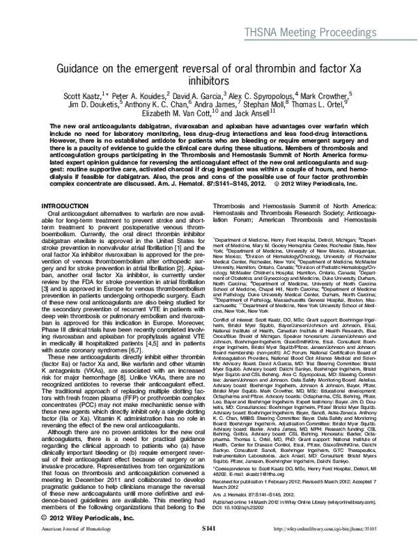 (PDF) Guidance on the emergent reversal of oral thrombin and factor Xa ...
