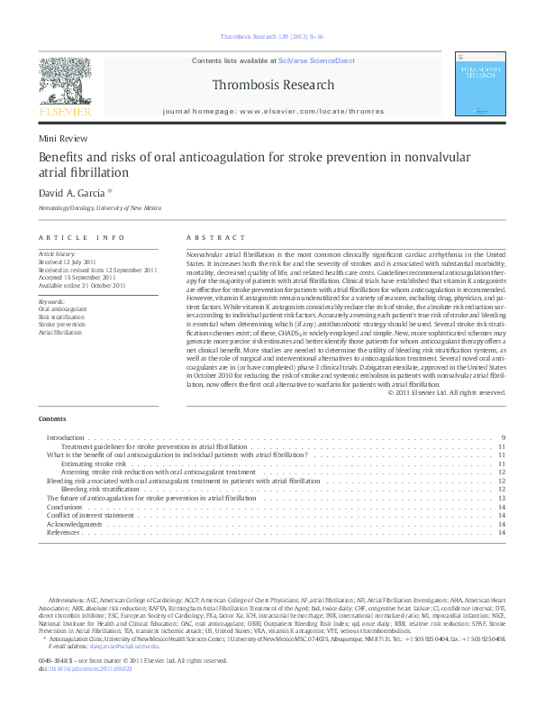 (PDF) Benefits and risks of oral anticoagulation for stroke prevention in nonvalvular atrial ...