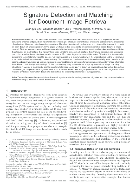 (PDF) Signature Detection and Matching for Document Image Retrieval